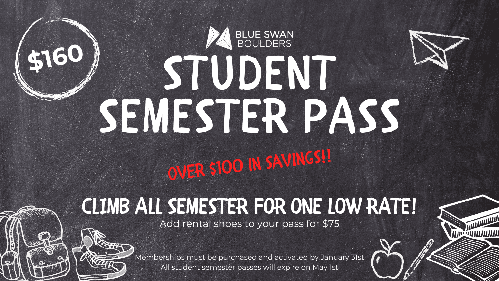 Student Semester Pass Spring 2026 - Blue Swan Boulders